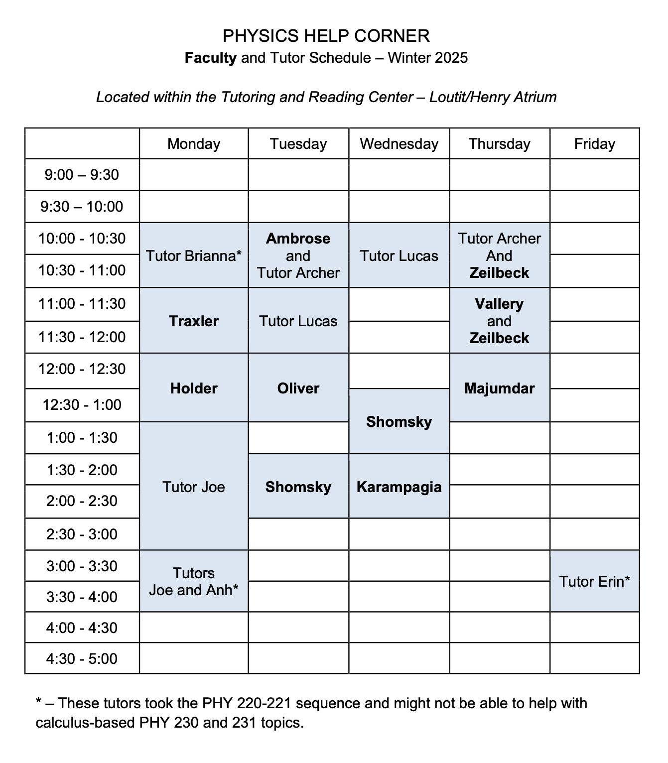 Physics Help Corner (Now within the Tutoring Center) - Department of ...